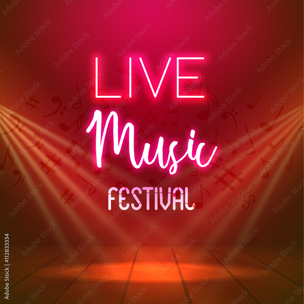 Neon Live Music Concert Acoustic Party Poster Background Template with ...