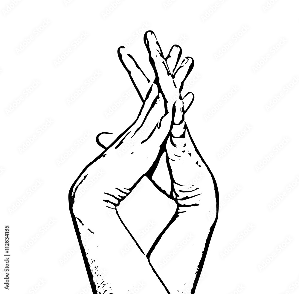 Sketch of entangled female hands, black and white vector graphic Stock ...