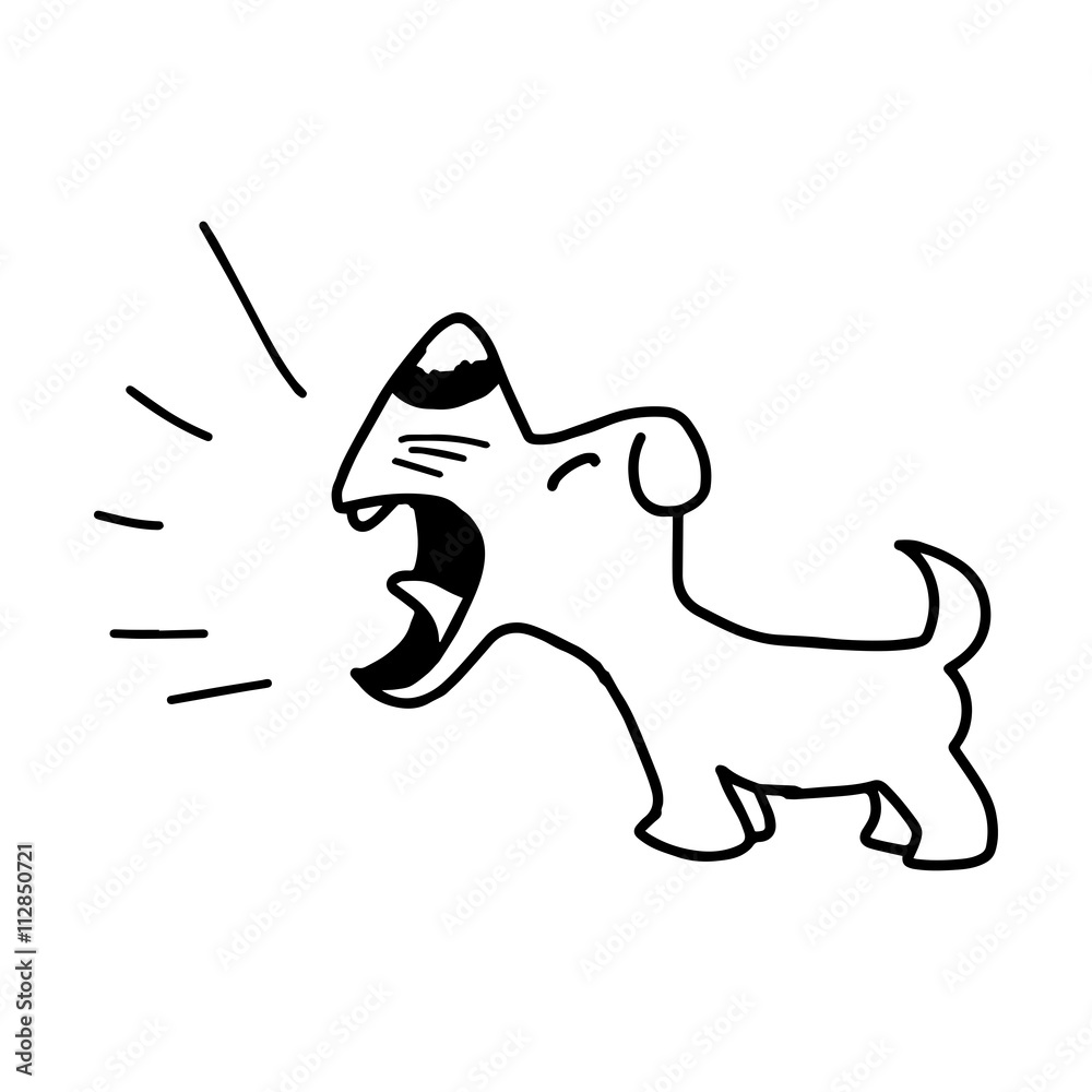 illustration vector hand draw doodles of barking dog isolated on white ...