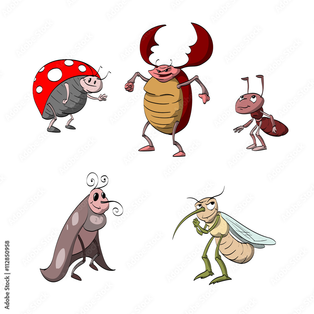 Set of colorful vector bugs. Collection of cartoon characters. Insects ...