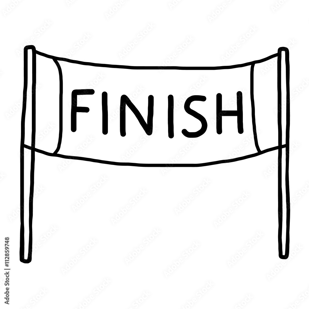 finish / cartoon vector and illustration, black and white, hand drawn ...