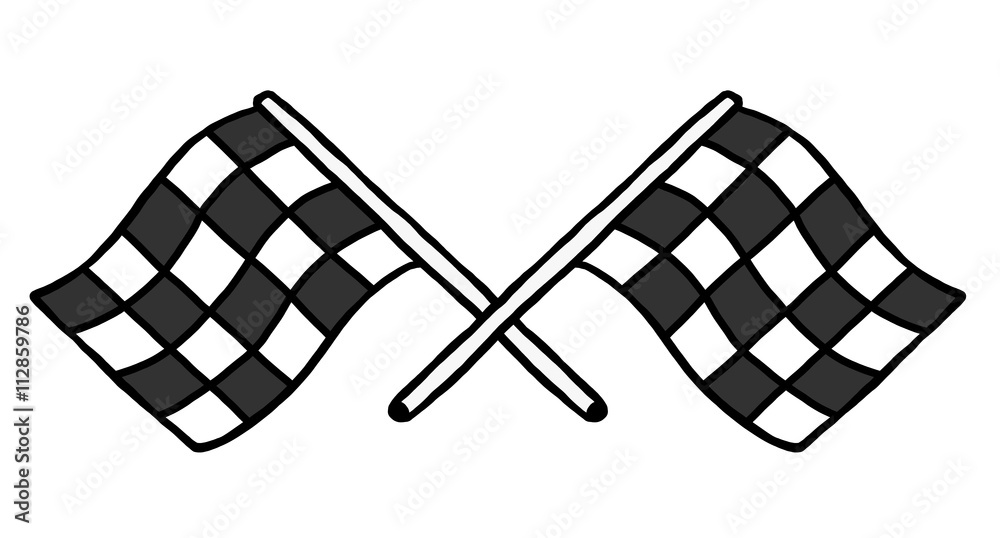 two racing flag / cartoon vector and illustration, grayscale, hand ...