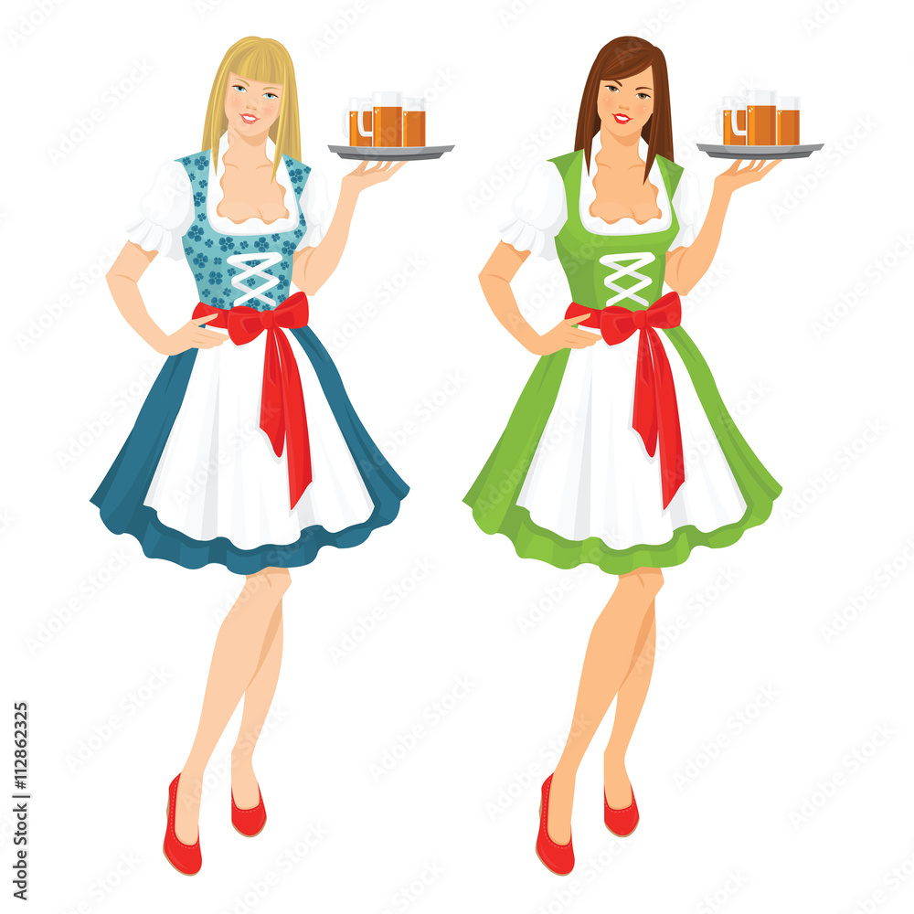 Vector illustration of pretty girl in german traditional dress with ...