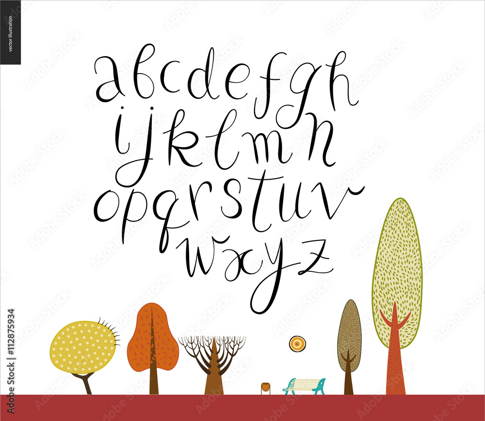 Script alphabet volume 2 - vector illustrated script font on white ...