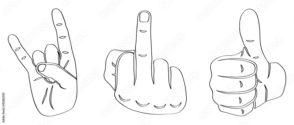 Drawn Doodle Lined Icon Set Devil Horns Thumbs Up And Fuck You Stock Vector Adobe Stock