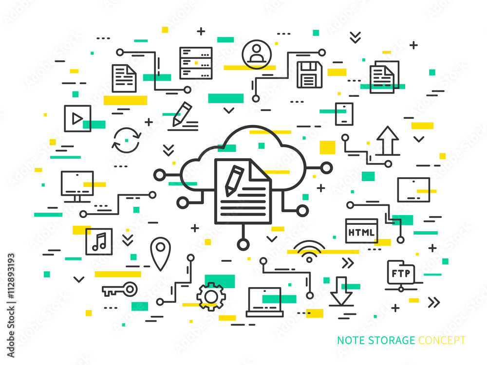 Online note storage vector illustration on colorful background. Web ...