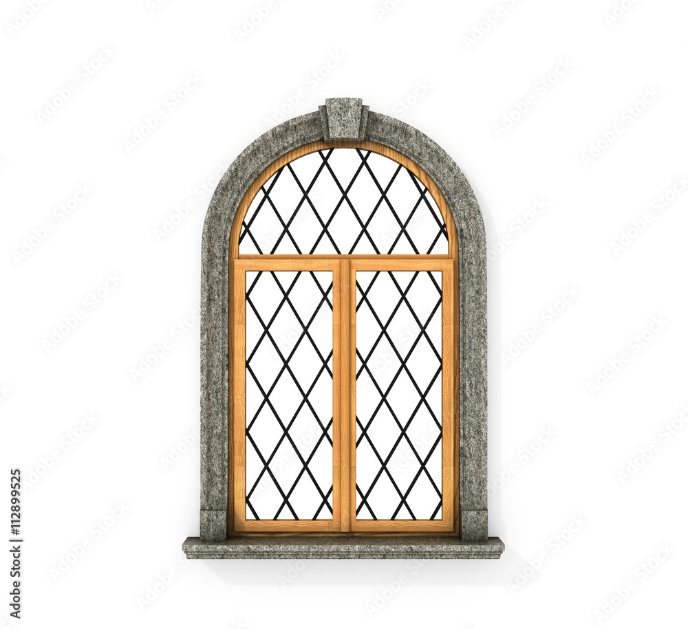 Ancient wooden window. Castle window isolated on a white backgro Stock ...