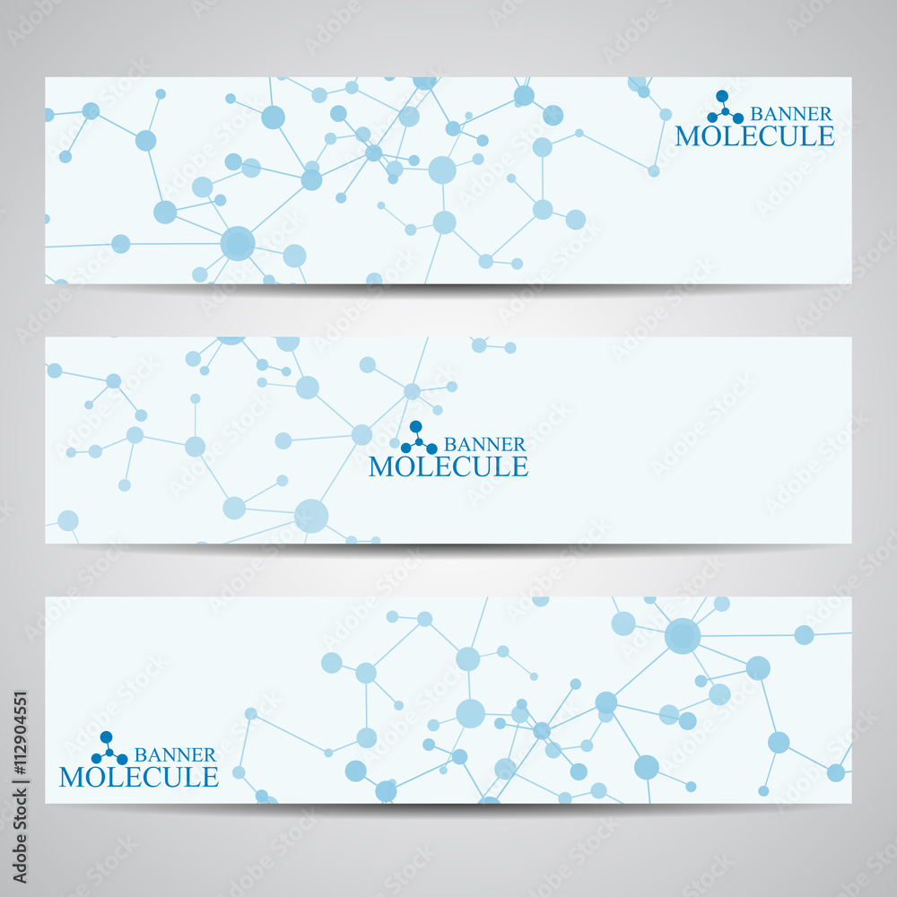 Abstract geometric banners molecule and communication. Science and ...