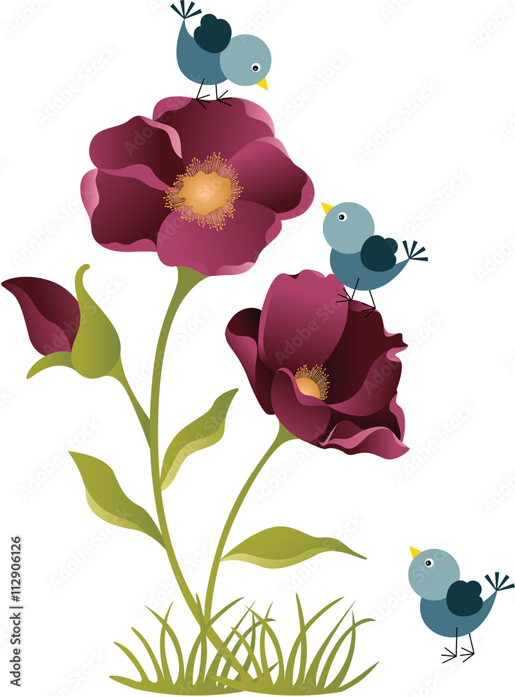 Flower with birds Stock Vector | Adobe Stock