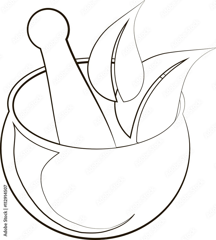 Black sketch mortar with pestle on white, vector illustration Stock ...