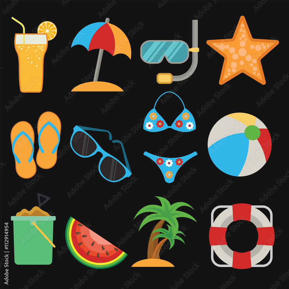 Beach vector icons Stock Vector | Adobe Stock