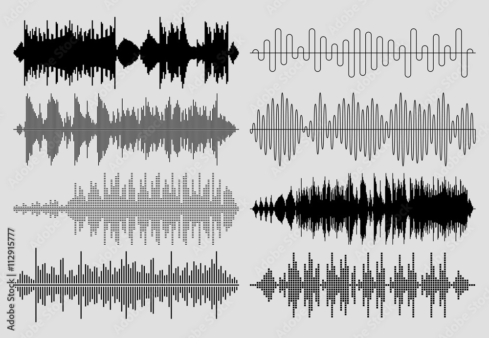 Sound music waves vector set. Audio technology musical pulse or sound ...
