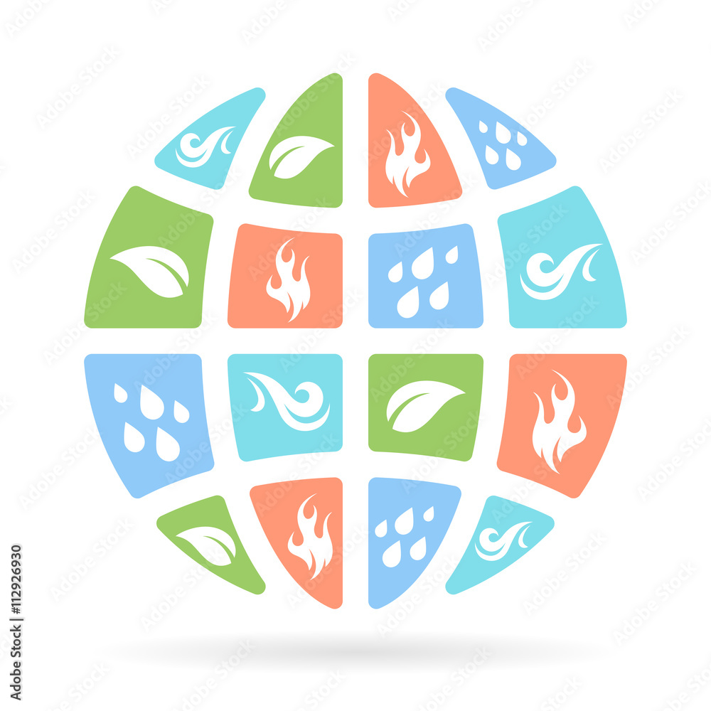The four natural elements icons - Earth, Water, Fire and Air on concept ...