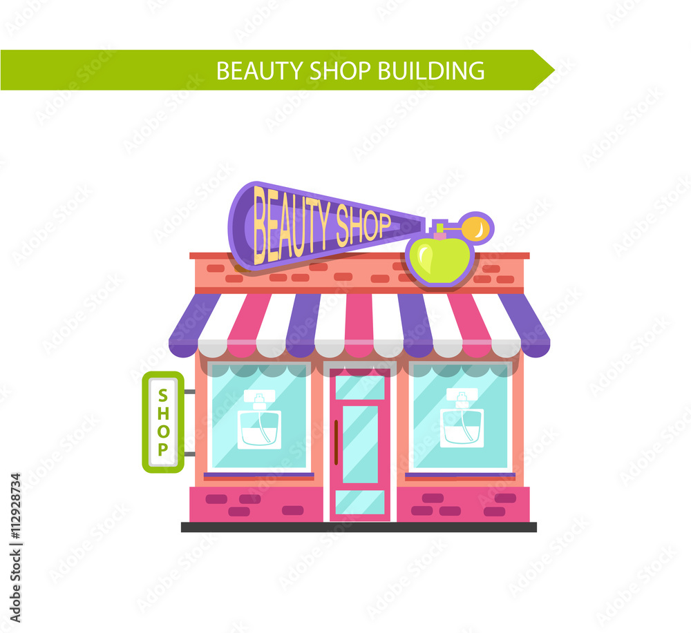 Vector illustration of nice beauty shop or cosmetics store building ...