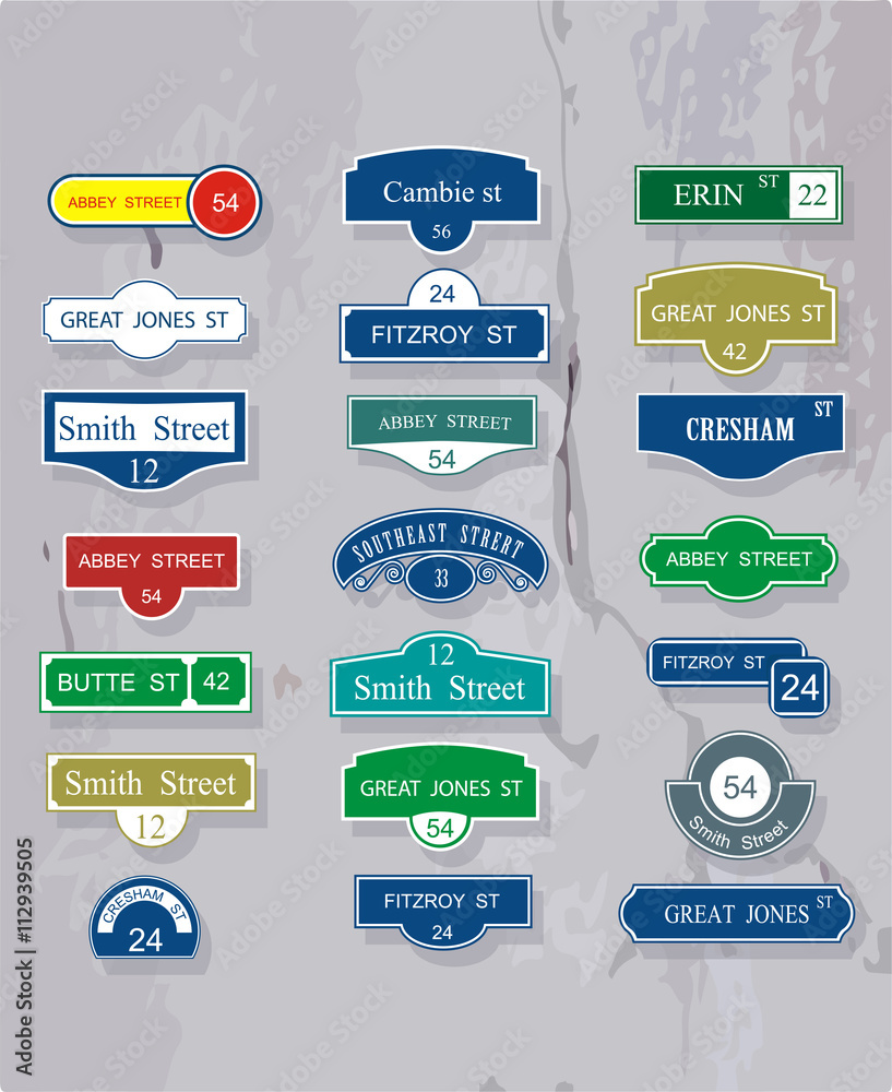 Set of tables for the names and numeration of streets Stock Vector ...
