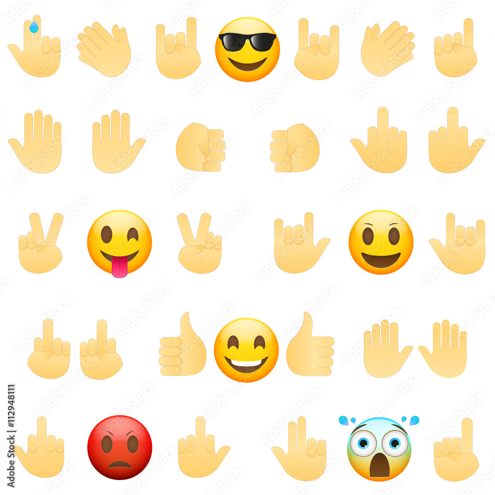 Set of hands icons and symbols. Emoji hand icons vector illustration ...