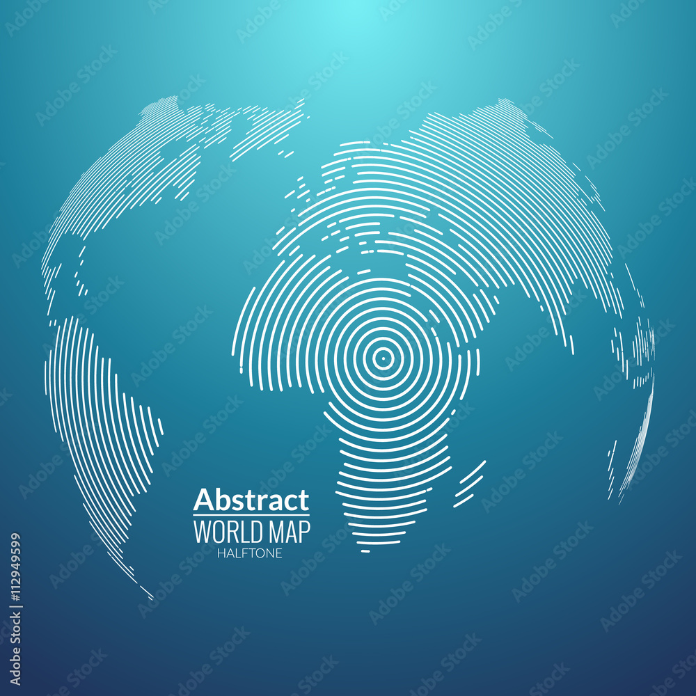 3d vector world map globe planet, lines, global radial halftone concept ...