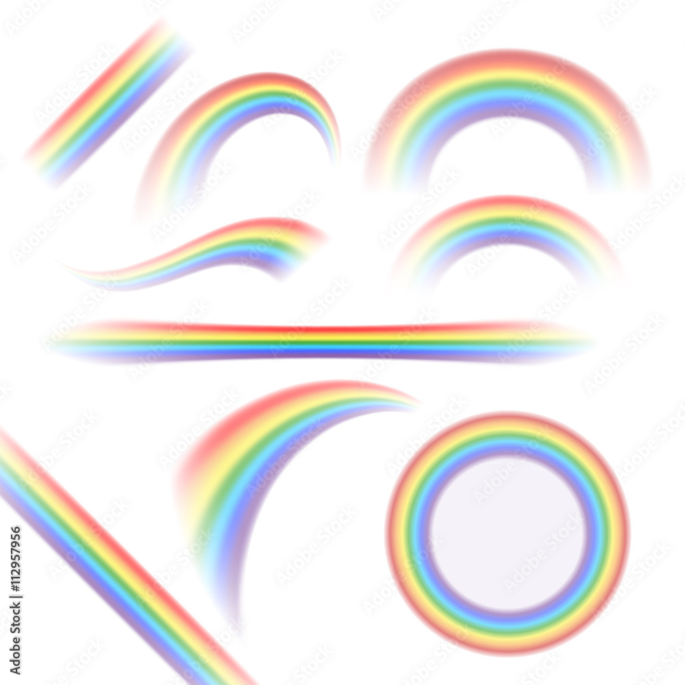 Rainbow icons set. Different shapes realistic, isolated on whtie ...