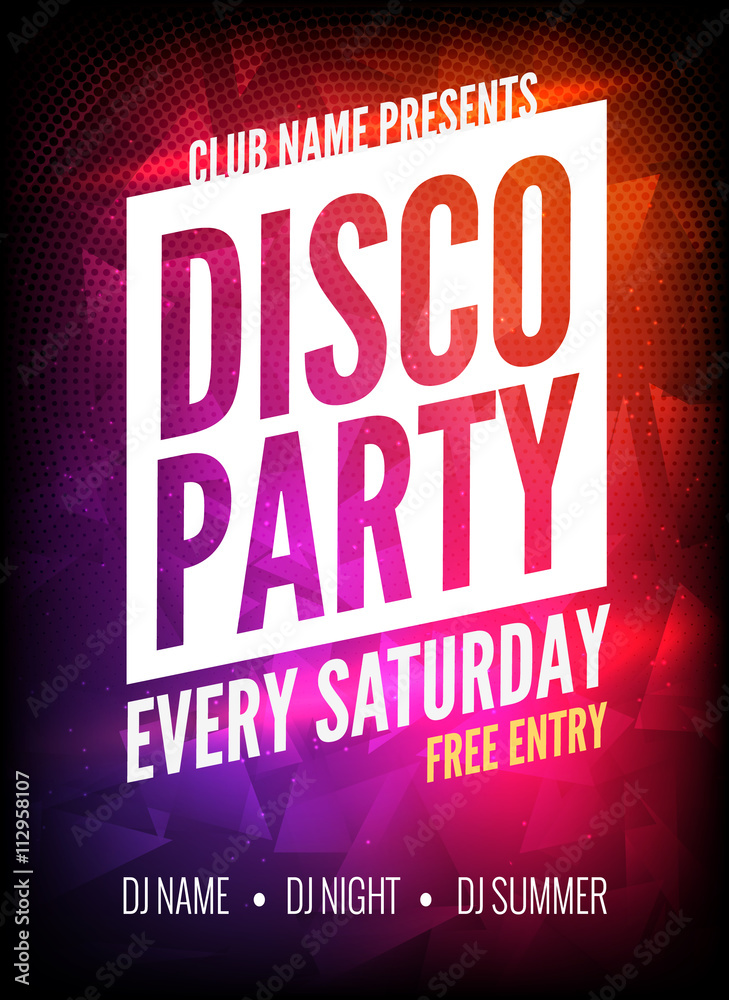 Disco Party Poster Template. Night Dance Party flyer. Disco party ...