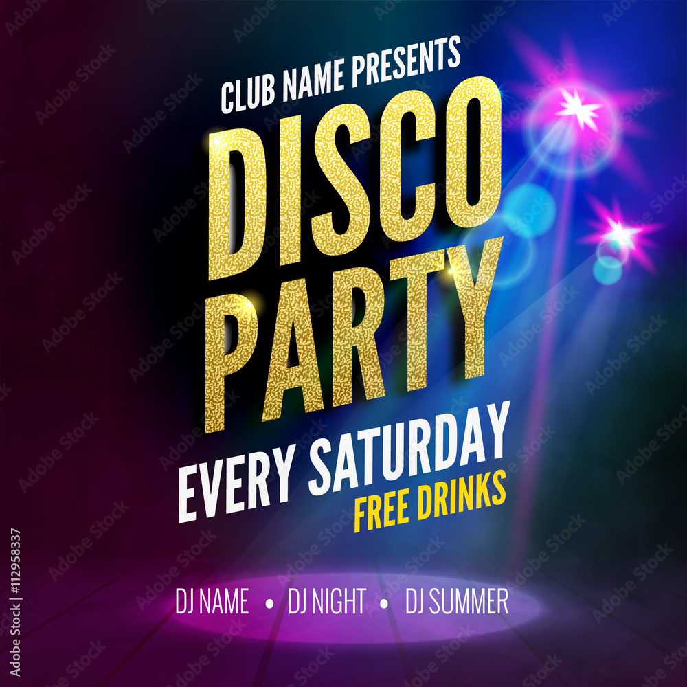 Disco Party Poster Template. Night Dance Party flyer. Disco party ...