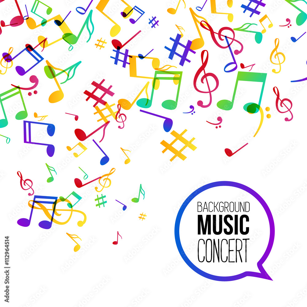 Music background. Musical background with musical notes. Vector rainbow ...