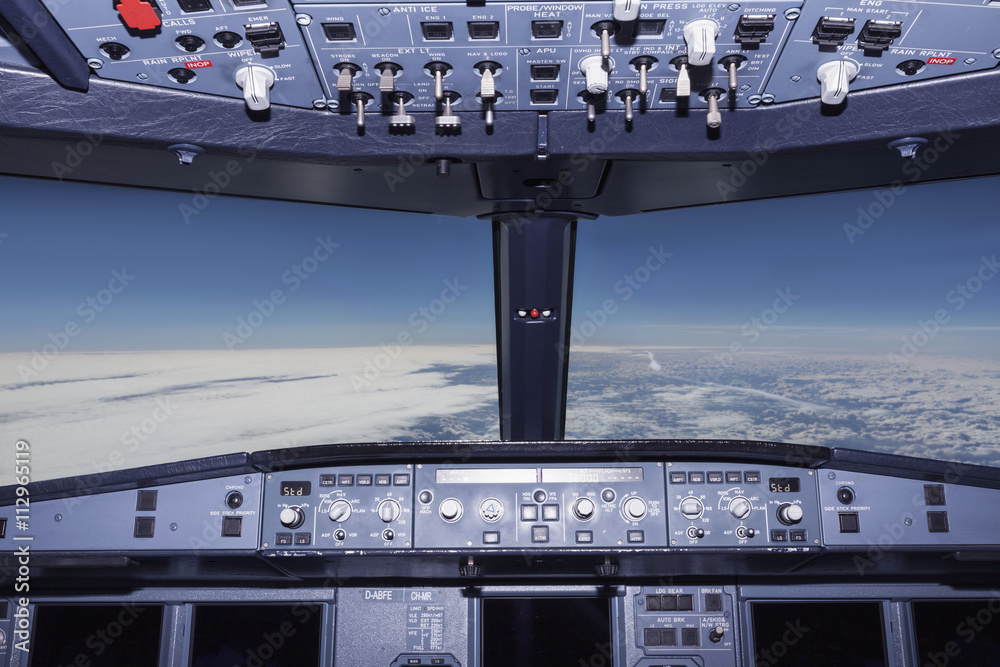 Interior of airplane cockpit Stock Photo | Adobe Stock