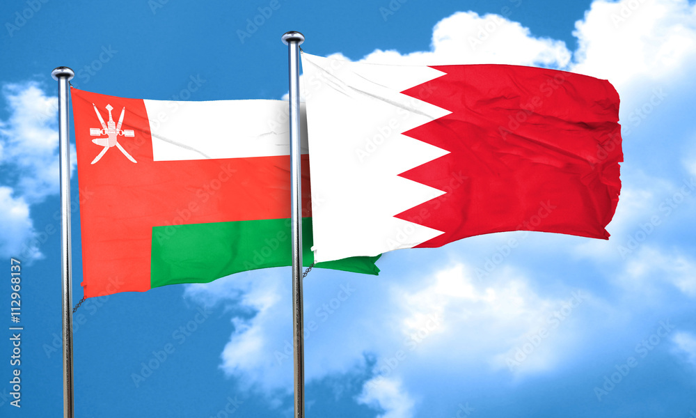 Oman flag with Bahrain flag, 3D rendering Stock Illustration | Adobe Stock