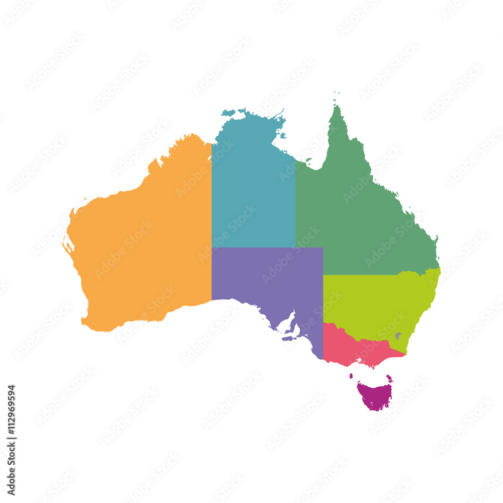 Australia map color with regions. Vector flat Stock Vector | Adobe Stock