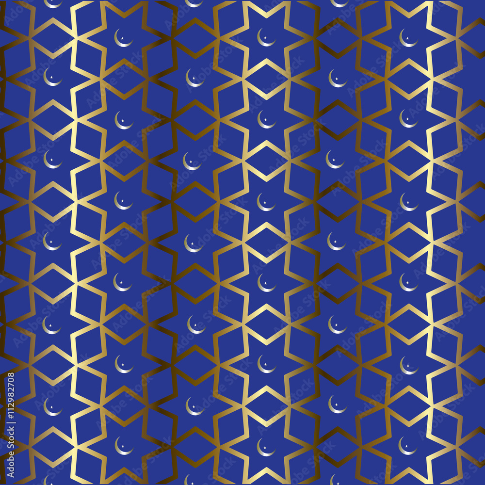 Arabian ornament pattern. Gold and silver Arabian ornament and moon ...