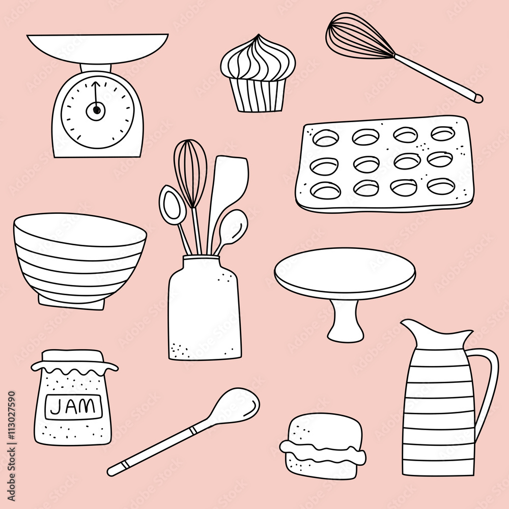 Food baking cooking kitchen icon doodle wallpaper Stock Vector | Adobe ...