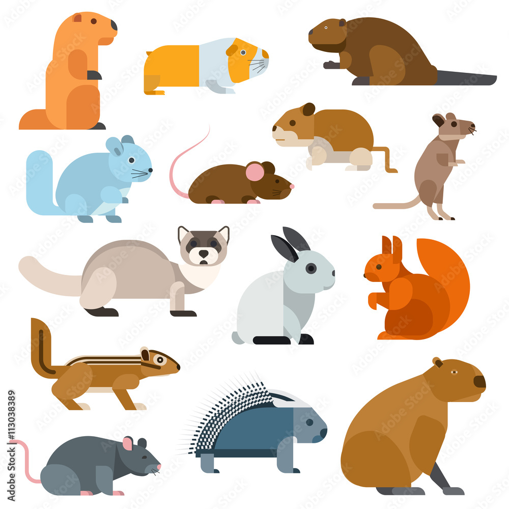 Cartoon rodents animals vector set. Stock Vector | Adobe Stock