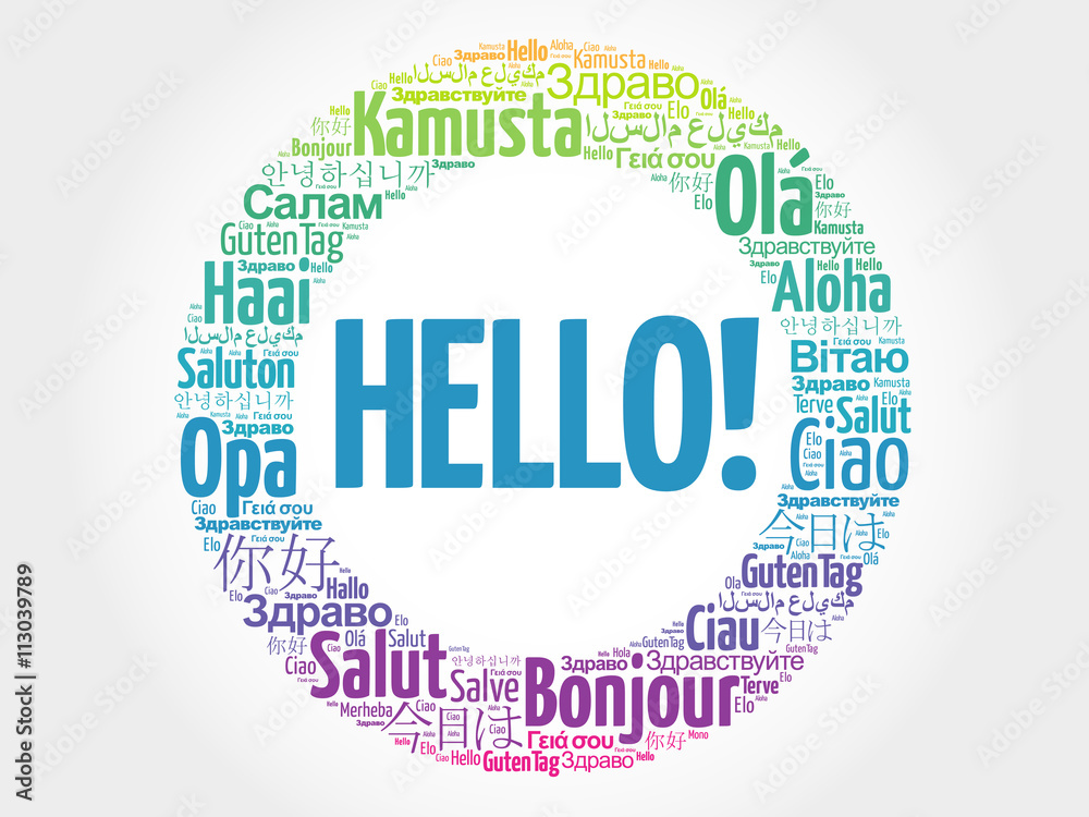 Hello word cloud in different languages of the world, background ...