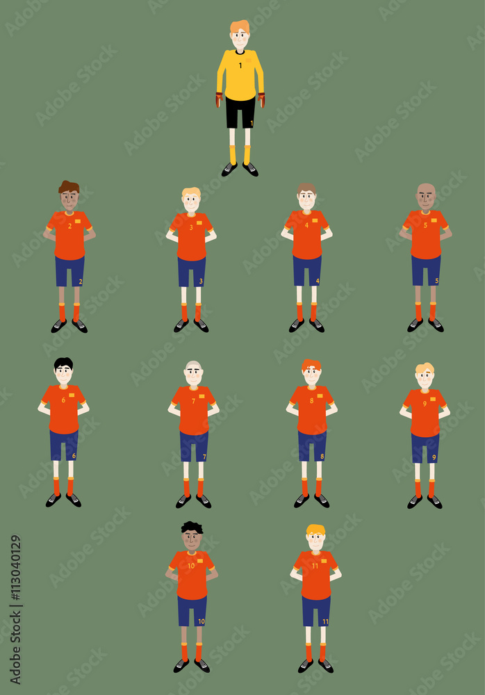 vector illustration of soccer players team line up position on the ...