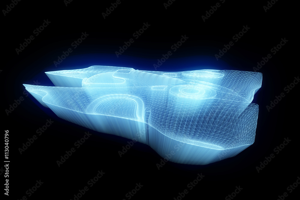 Spaceship Hologram Wireframe HUD in Motion. Nice 3D Rendering Stock ...