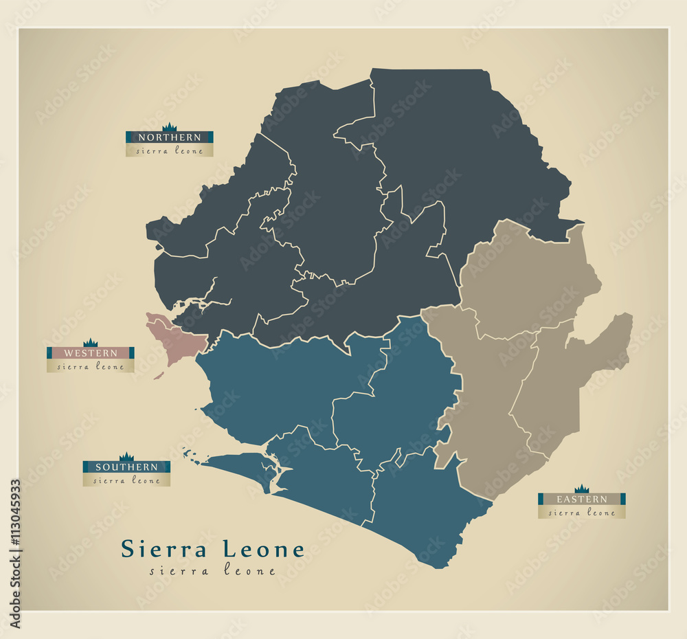 Modern Map - Sierra Leone provinces and districts detailed SL Stock ...