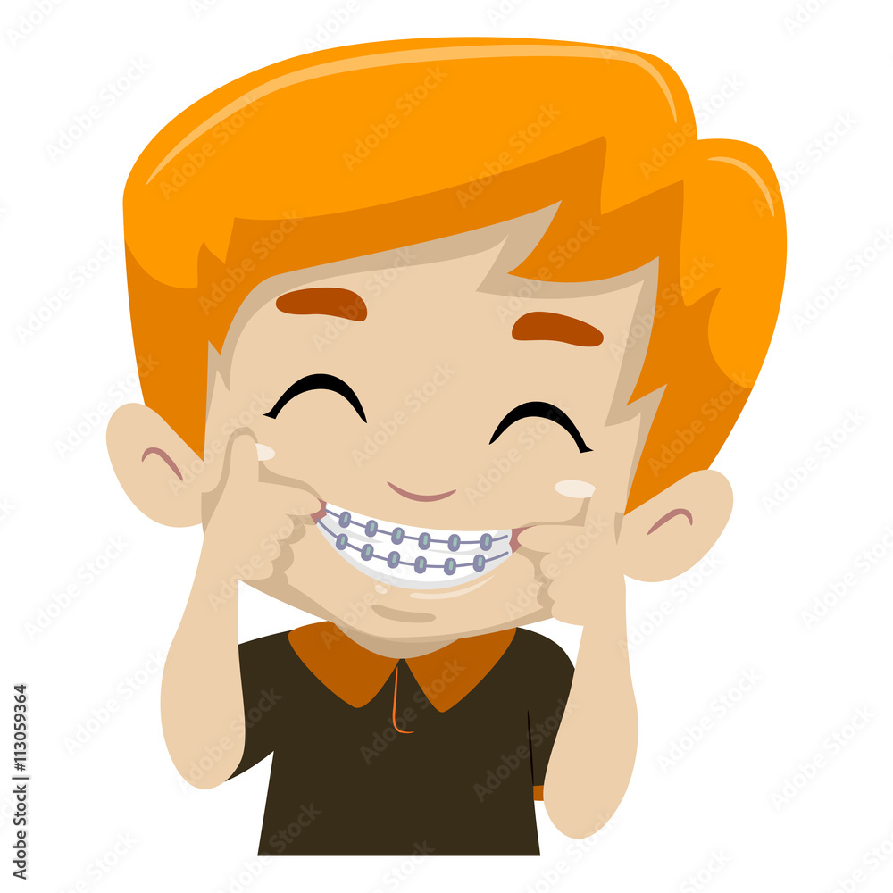 Vector Illustration of Kid Boy showing his Braces Stock Vector | Adobe ...