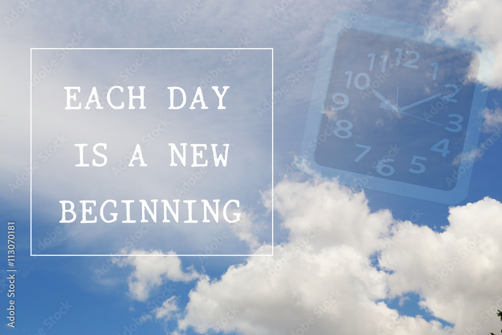 Inspirational quote on blue sky background design with alarm clock ...