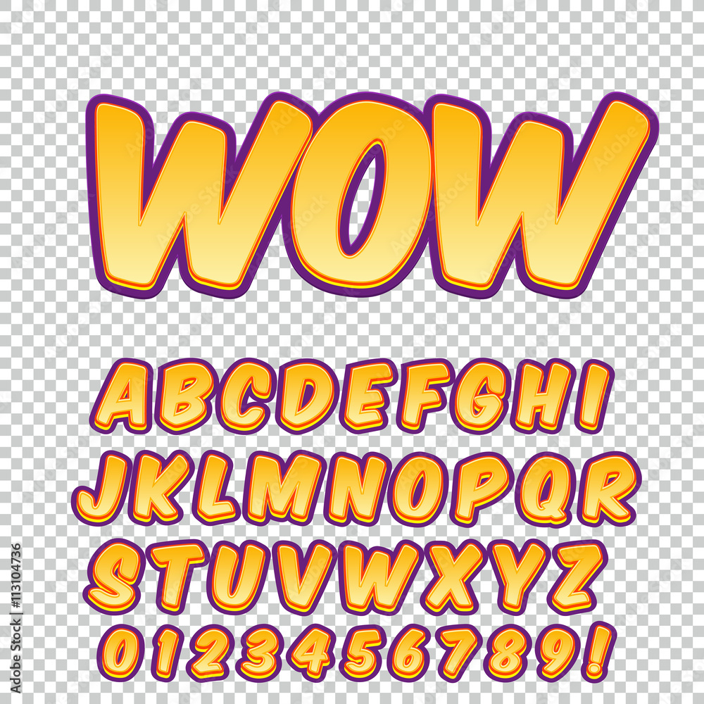 Creative high detail comic font. Alphabet in the style of comics, pop ...