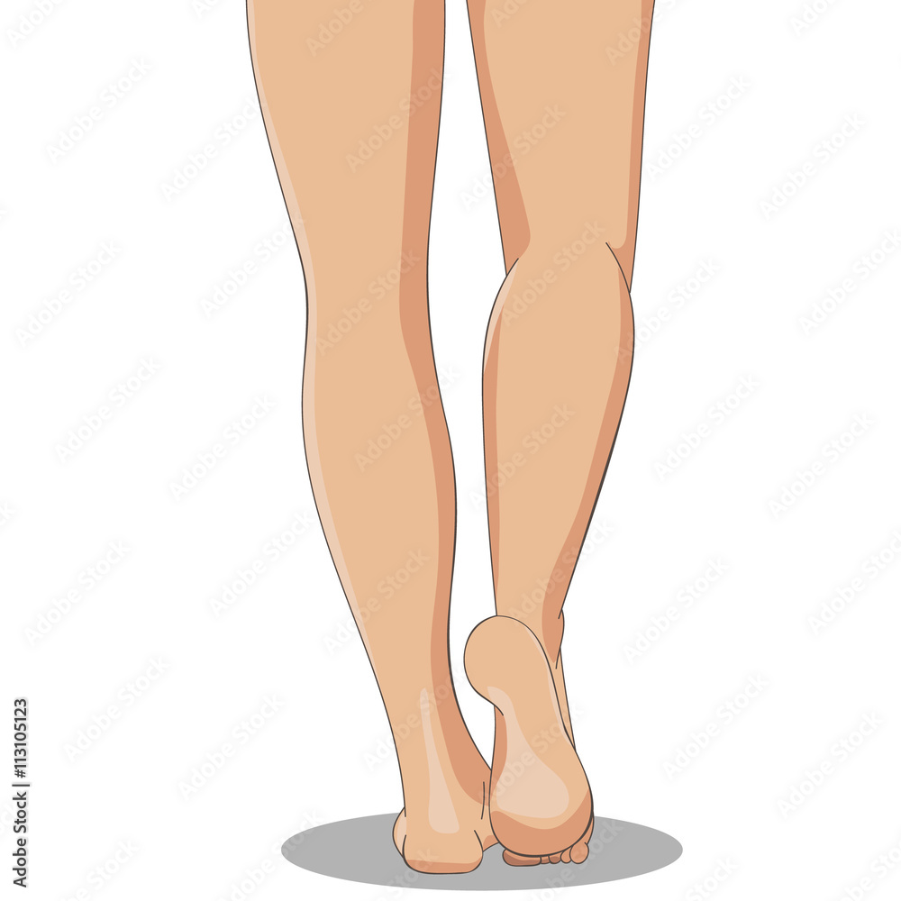 Slender female legs, barefoot, back view. Cartoon style, hand drawn ...