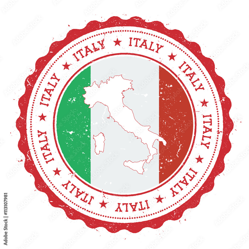 Italy map and flag in vintage rubber stamp of state colours. Grungy ...