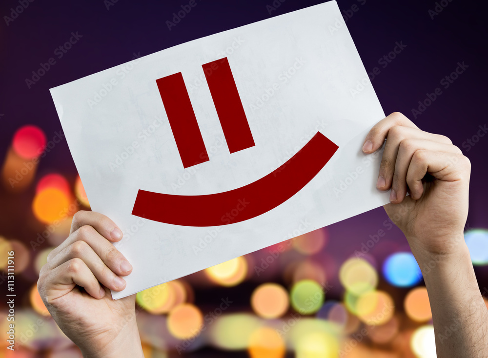 Smiley Face placard with night lights on background Stock-Foto | Adobe ...