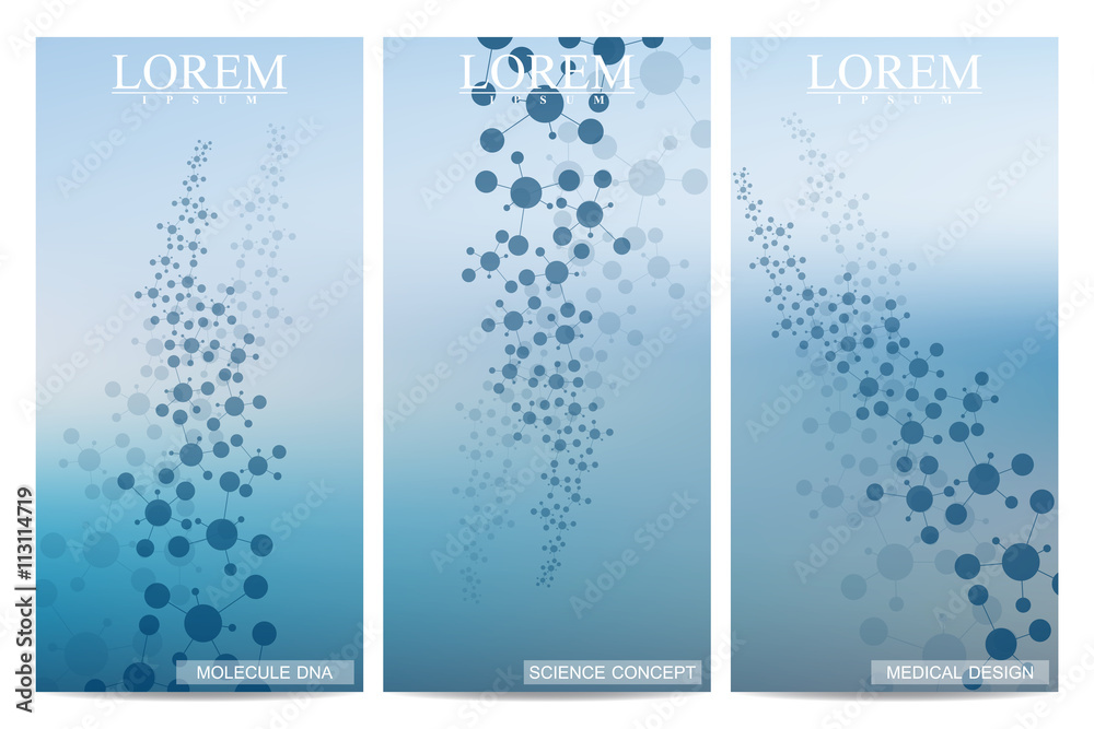 Set of modern vector flyers. Abstract background with molecule ...