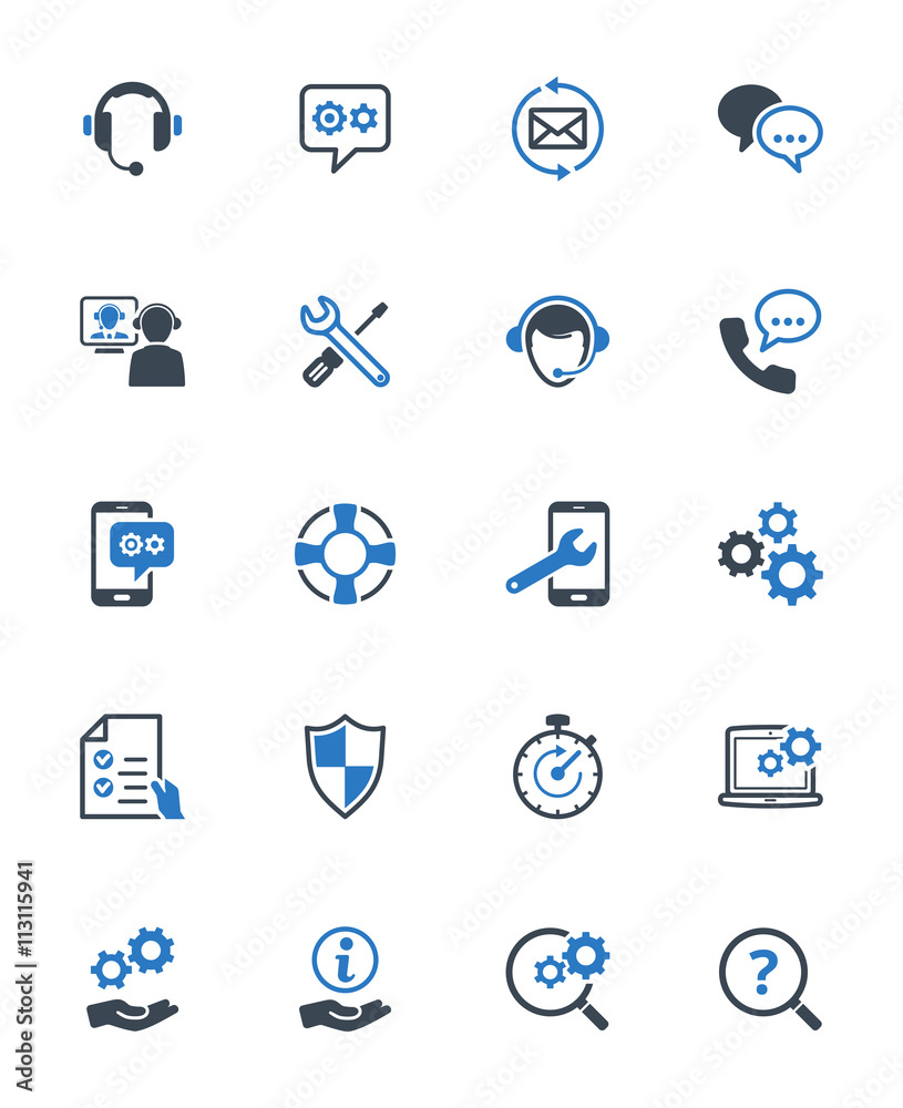 Technical Support Icons - Blue Series. Set of icons representing ...