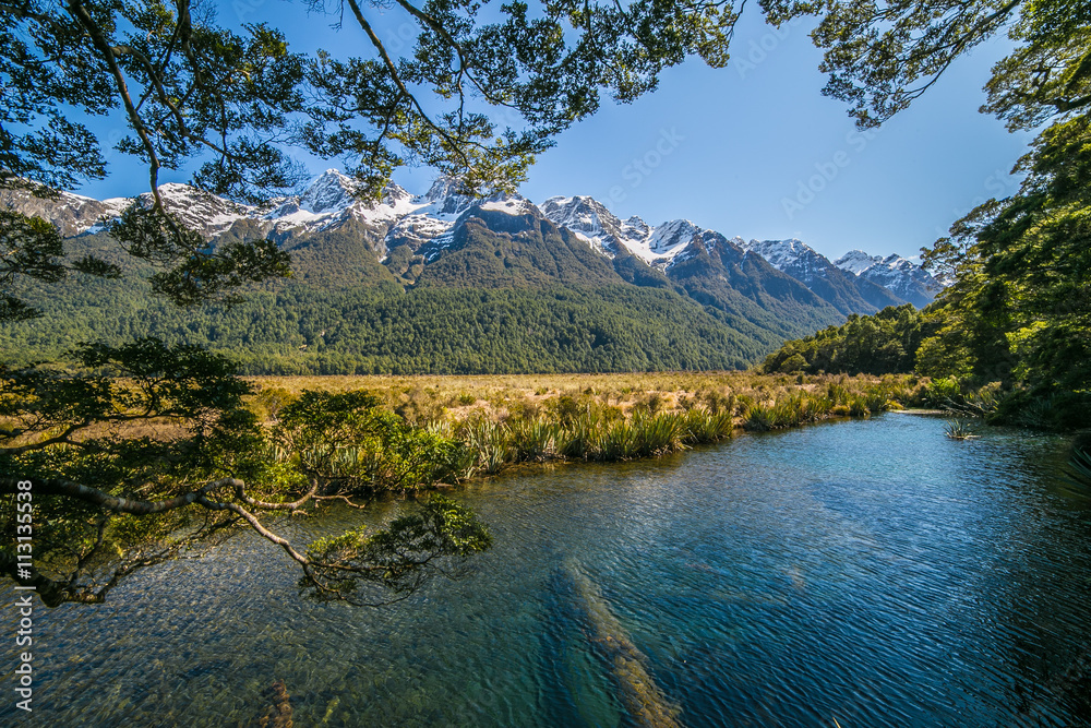 the nature of mirror lake, new zealand Stock Photo | Adobe Stock