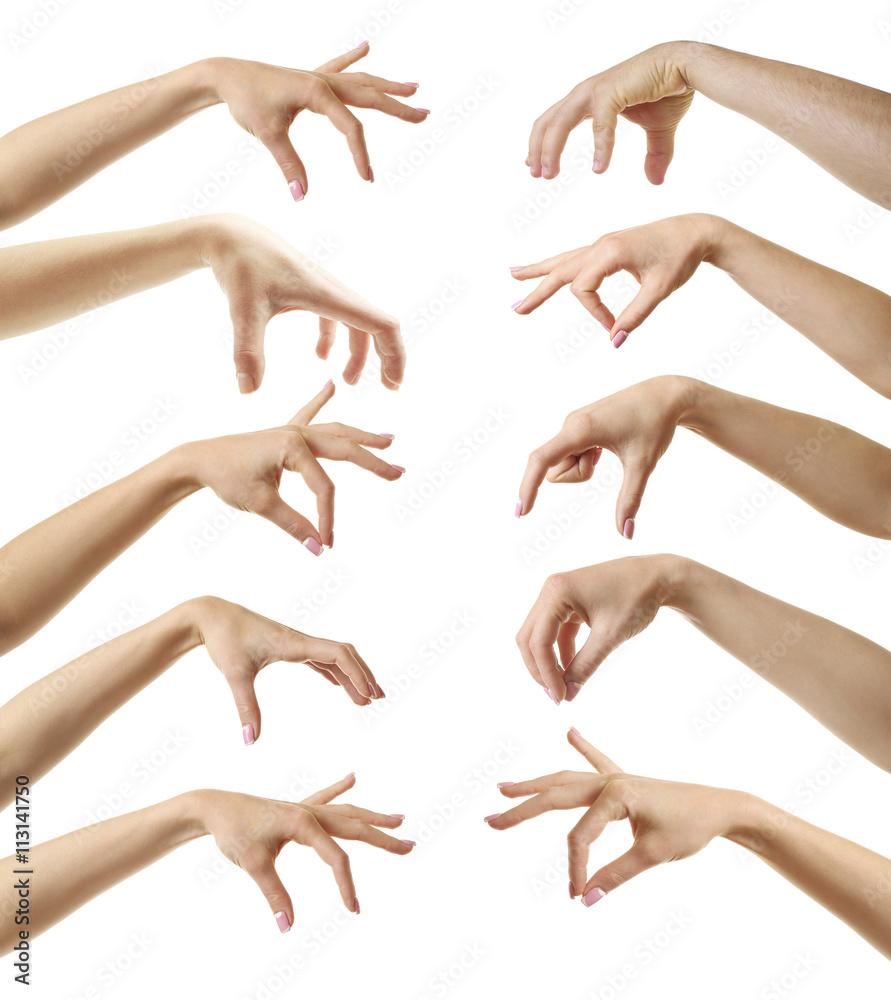 Set of empty different hands to grab objects, isolated on white Stock ...