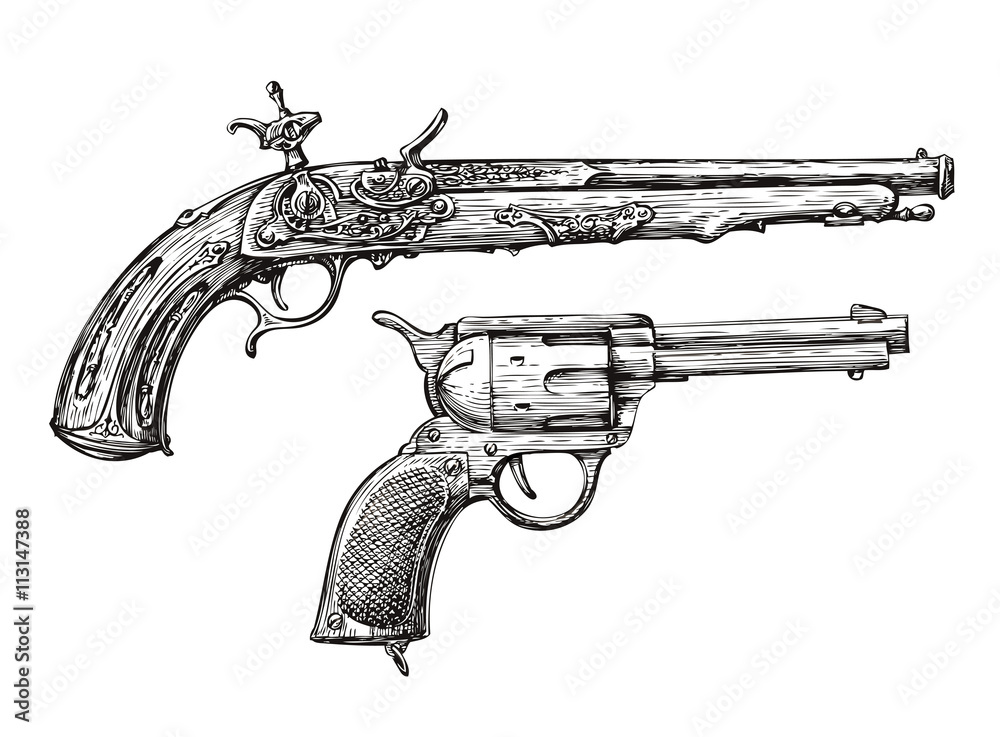 Revolver Gun Pencil Drawing