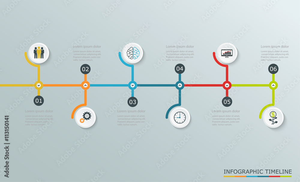 Timeline infographic graph with business icons,, step by step ...