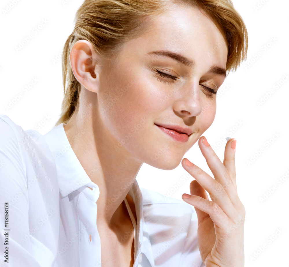 Beautiful sensual woman face. Close up of an attractive girl of ...