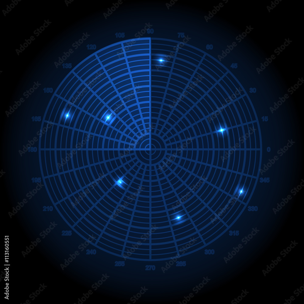 Blue radar screen. Vector illustration. Stock Vector | Adobe Stock