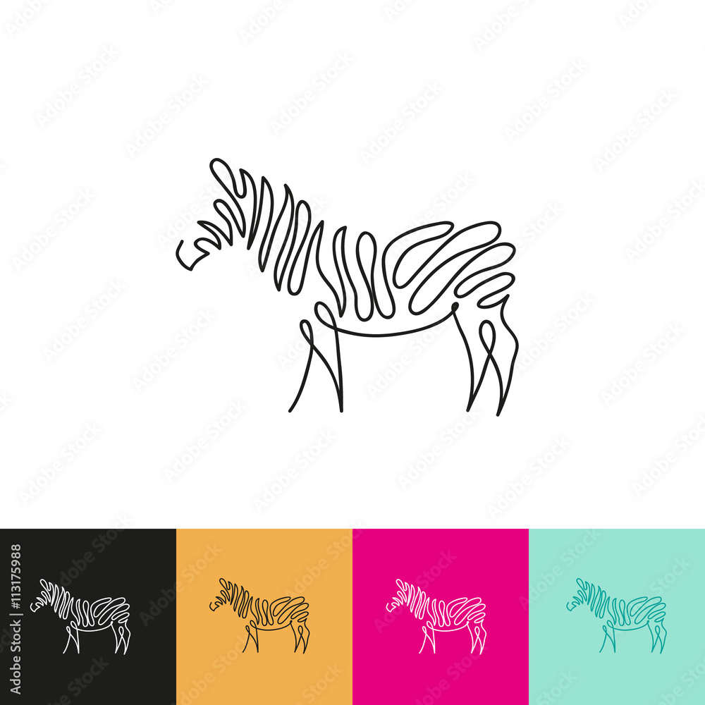 One line zebra design silhouette. Hand drawn minimalism style vector ...